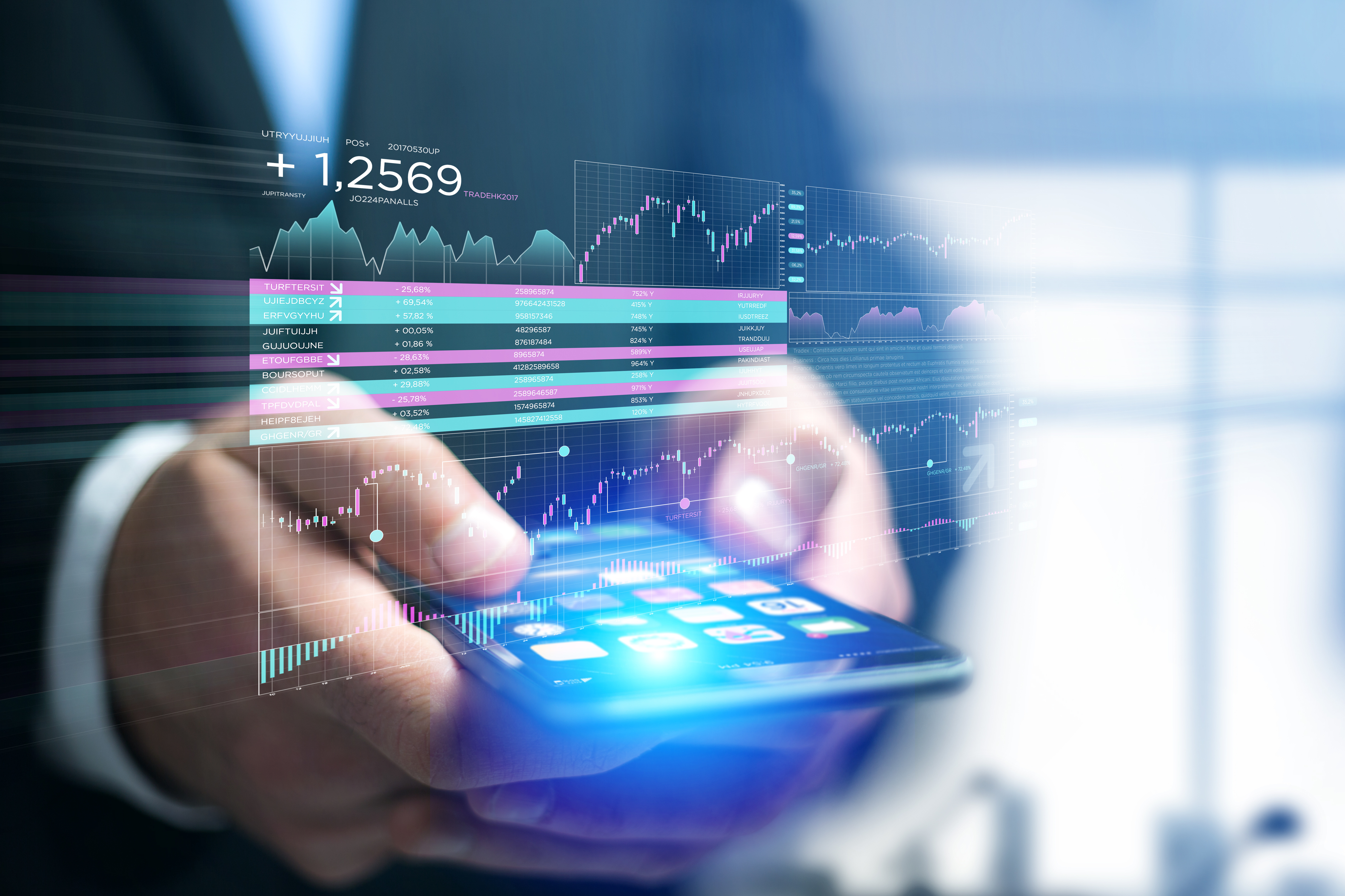 Stock exchange trading data information displayed on a futuristic ...